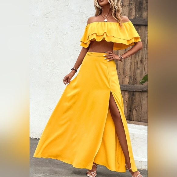 KashvKota | Pants & Jumpsuits | Layered Crop Top And Split Maxi Skirt ...